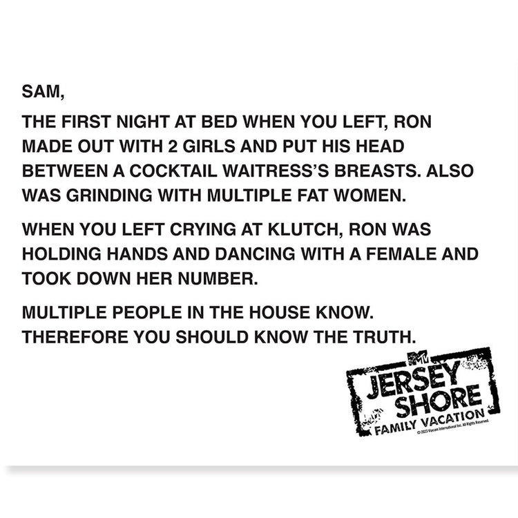Jersey Shore Family Vacation Sam Note Poster – Paramount Shop