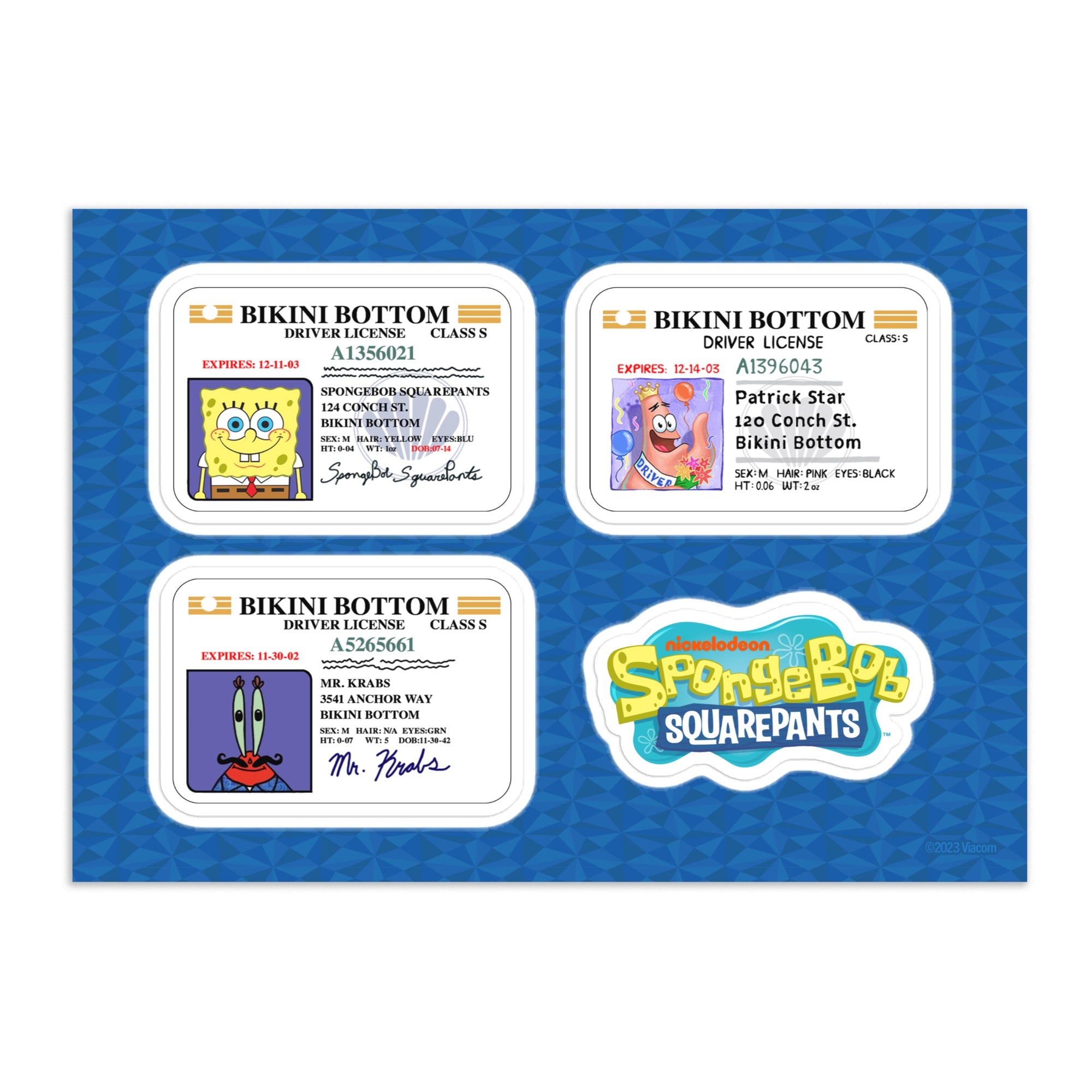 SpongeBob Bikini Bottom Driver License Sticker Sheet – Paramount Shop