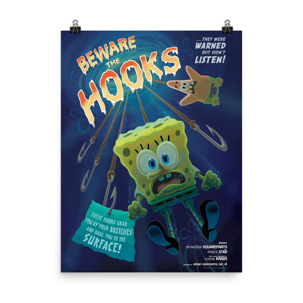 Spongebob Squarepants Cuidado con el póster de satén premium de Hooks ...