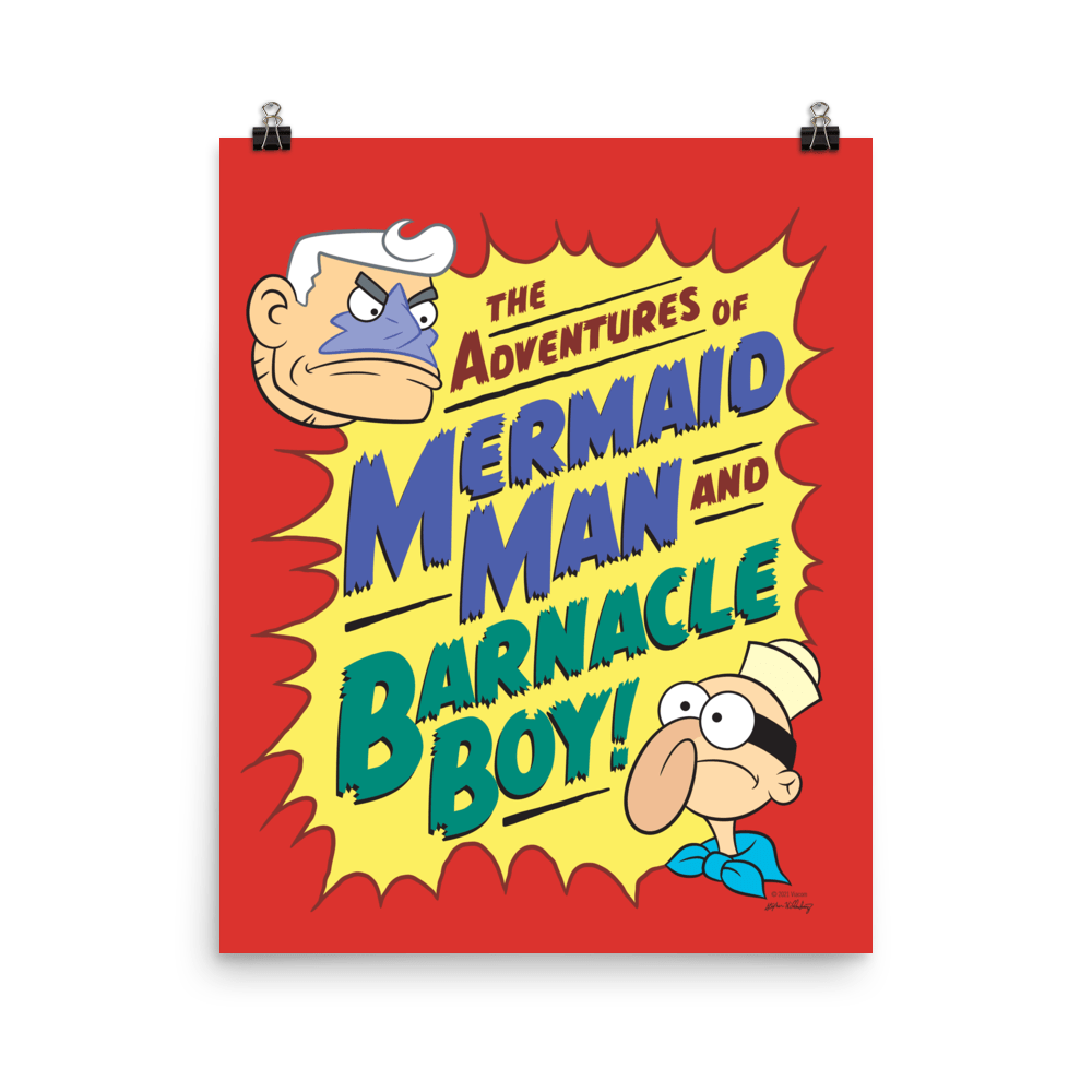 Bob l'éponge Mermaidman and Barnacleboy Comic Premium Satin Poster ...