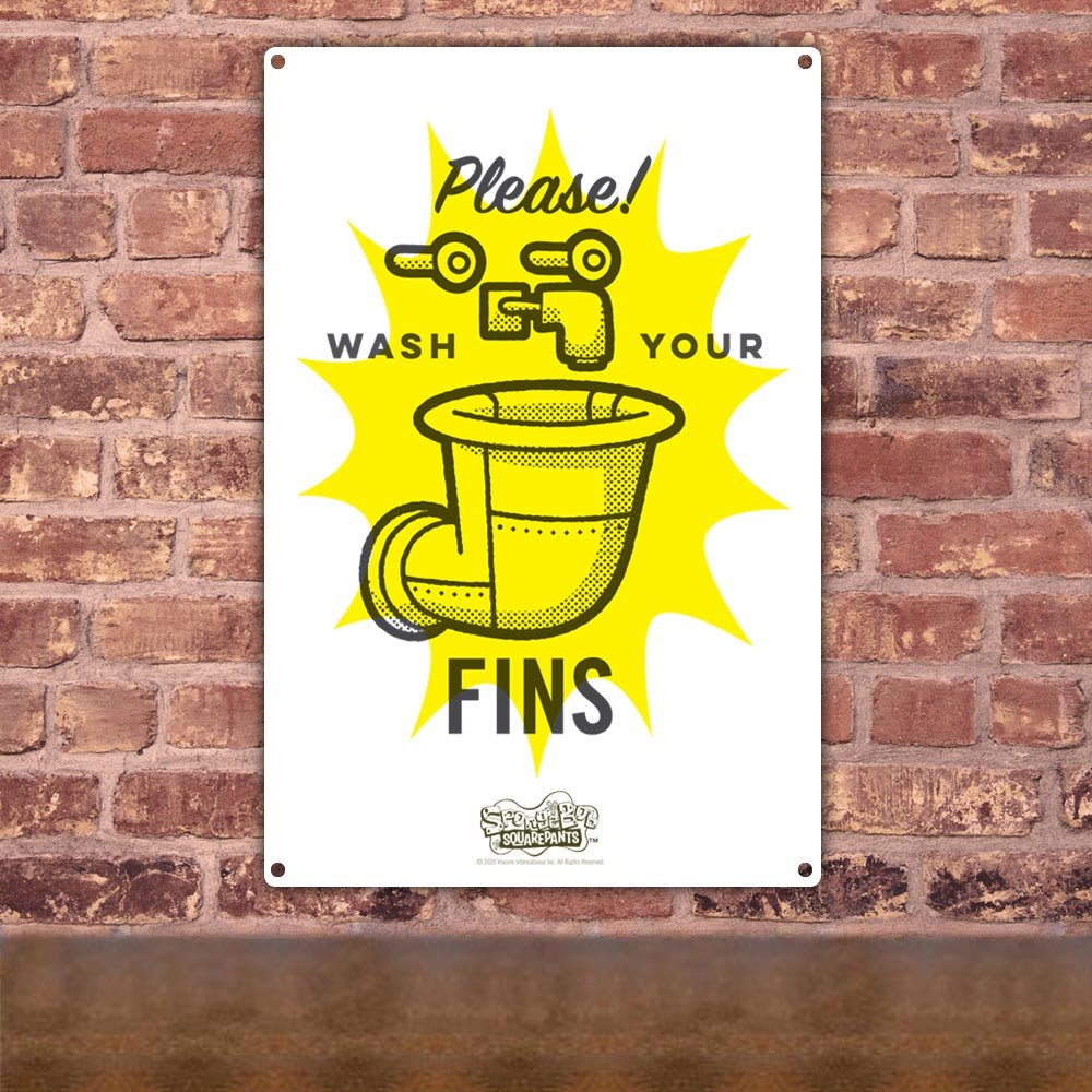 SpongeBob SquarePants Wash Your Fins Metal Sign – Paramount Shop