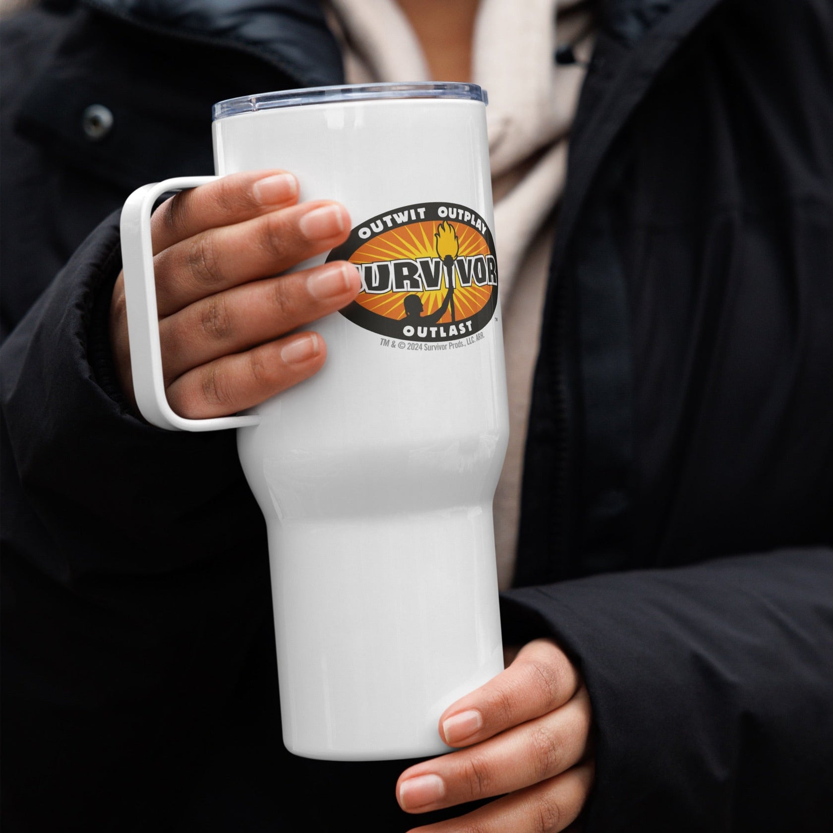 Survivor Outwit, Outplay, Outlast Logo Travel Mug With Handle ...
