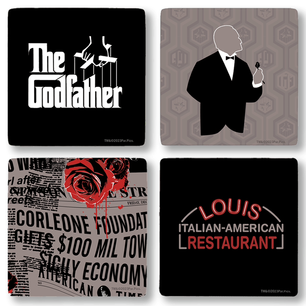 The Godfather Icons Coasters with Mahogany Holder - Set of 4 ...