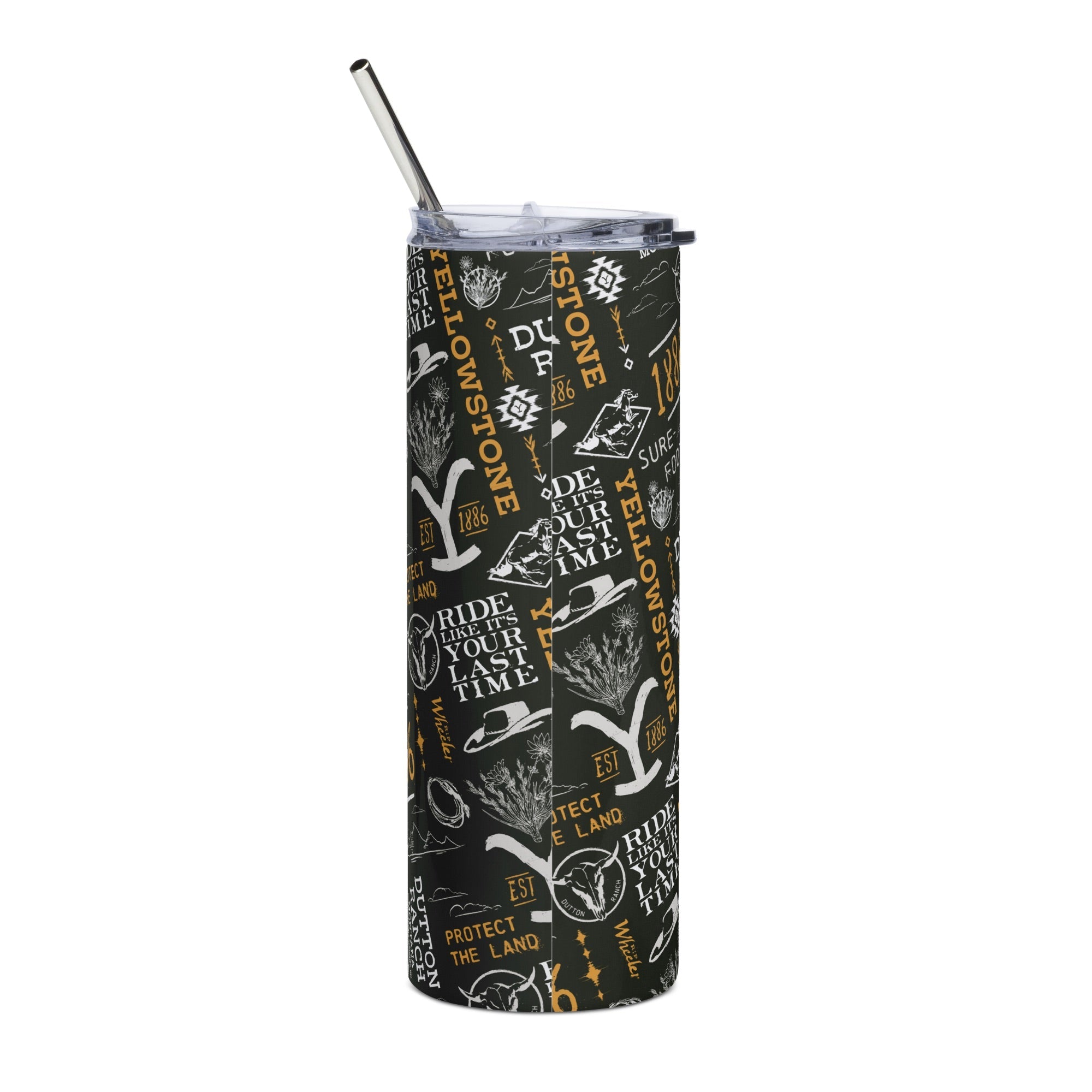 Yellowstone Logo Pattern Stainless Steel Tumbler with Straw – Paramount ...
