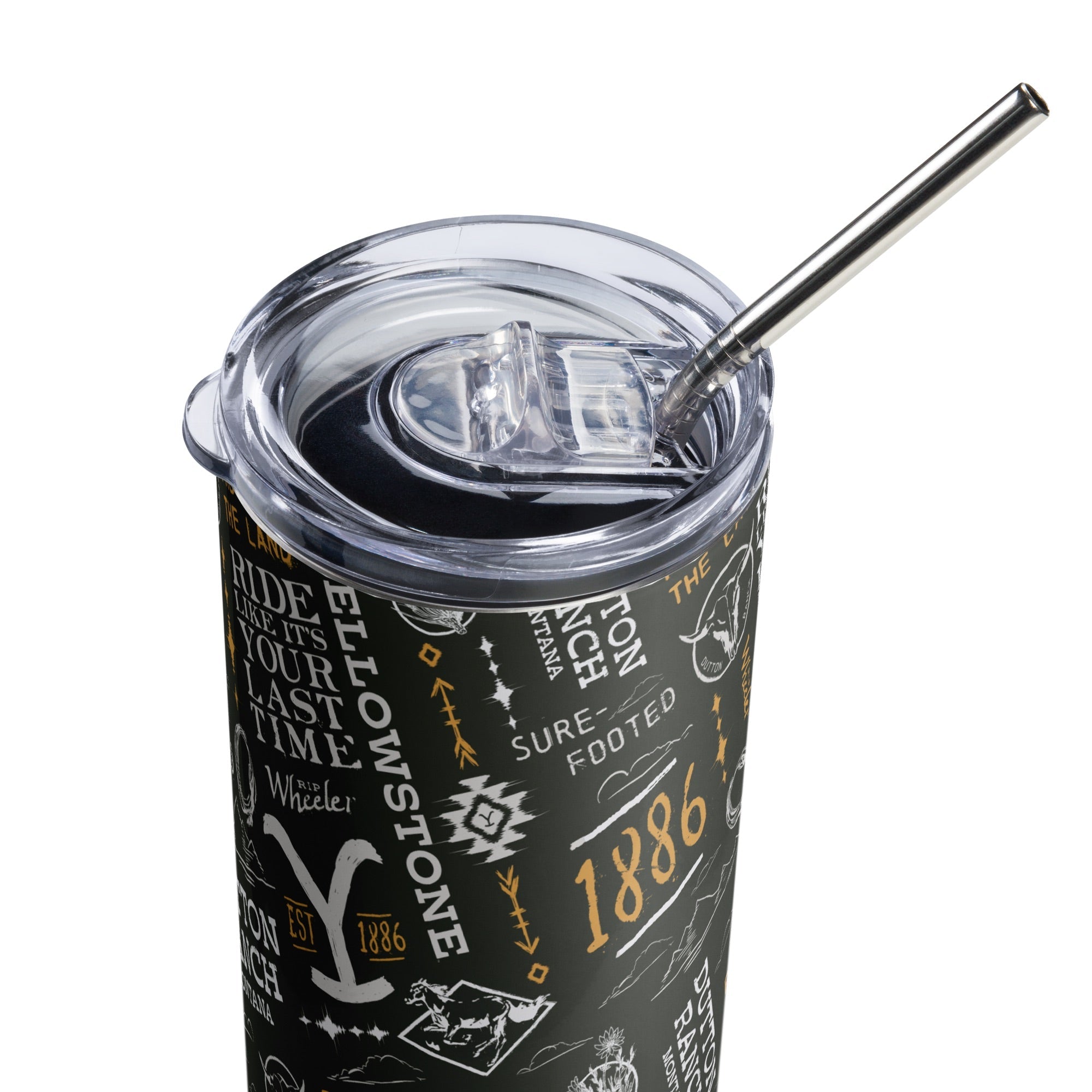 Yellowstone Logo Pattern Stainless Steel Tumbler with Straw – Paramount ...