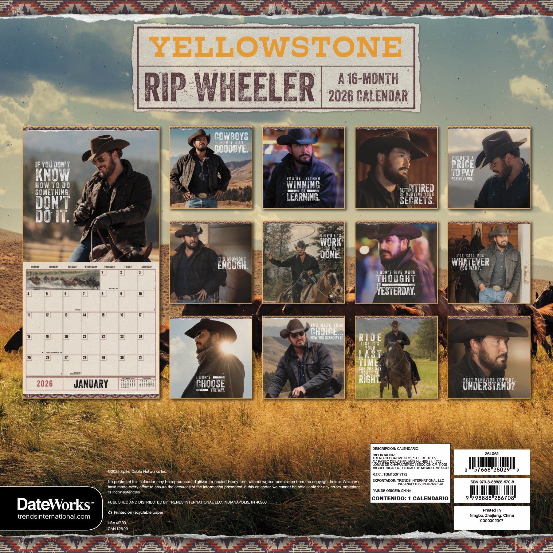 Yellowstone: Rip Wheeler 2026 Wall Calendar – Paramount Shop